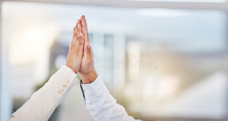 Hands, High Five and Team Unity for Winning, Victory or Collaboration ...