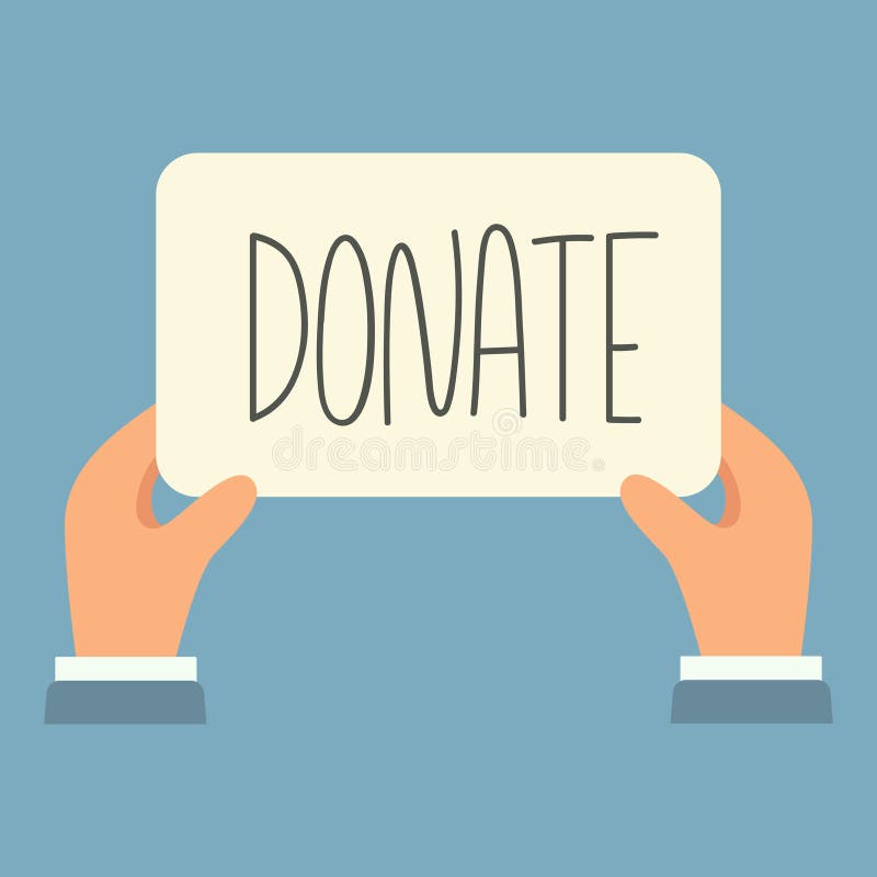 Hands Hold Banner with Donate Text. Donation Business Concept. Flat ...