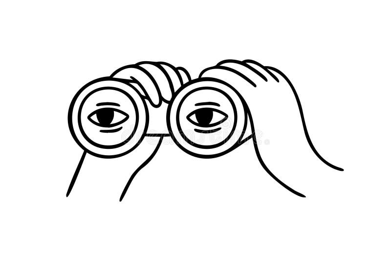 Hands Hold Binoculars and Look through. Outline Web Surfing or Search ...