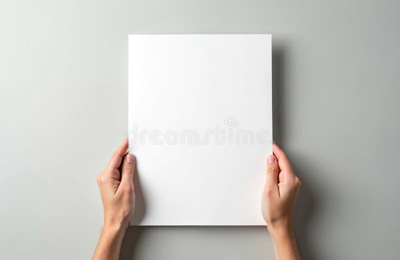 Hands Hold Blank Paper Sheet on White Background. Copy Space ...