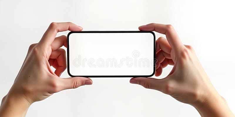 Hands Hold Blank Smartphone Screen. Horizontal Orientation. Modern ...