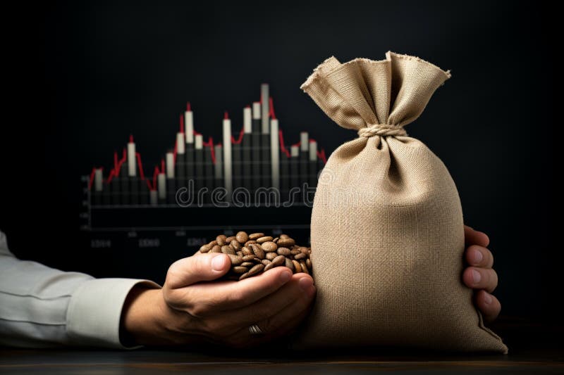 Hands Hold Burlap Sack and Business Chart, Symbolizing Financial ...
