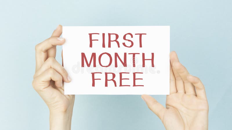 Card with First Month Free Text Stock Photo - Image of success, pencil ...