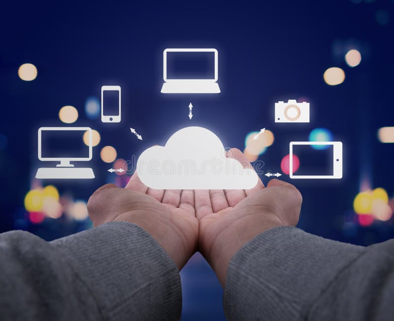 Hands hold a cloud stock photo. Image of digital, computer - 85775684
