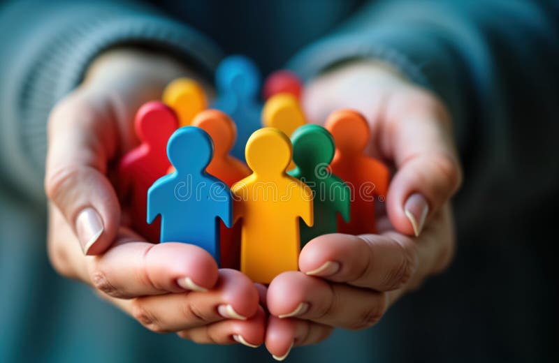 Hands Hold Diverse Colorful Figures Unity, Inclusion. Group Represents ...