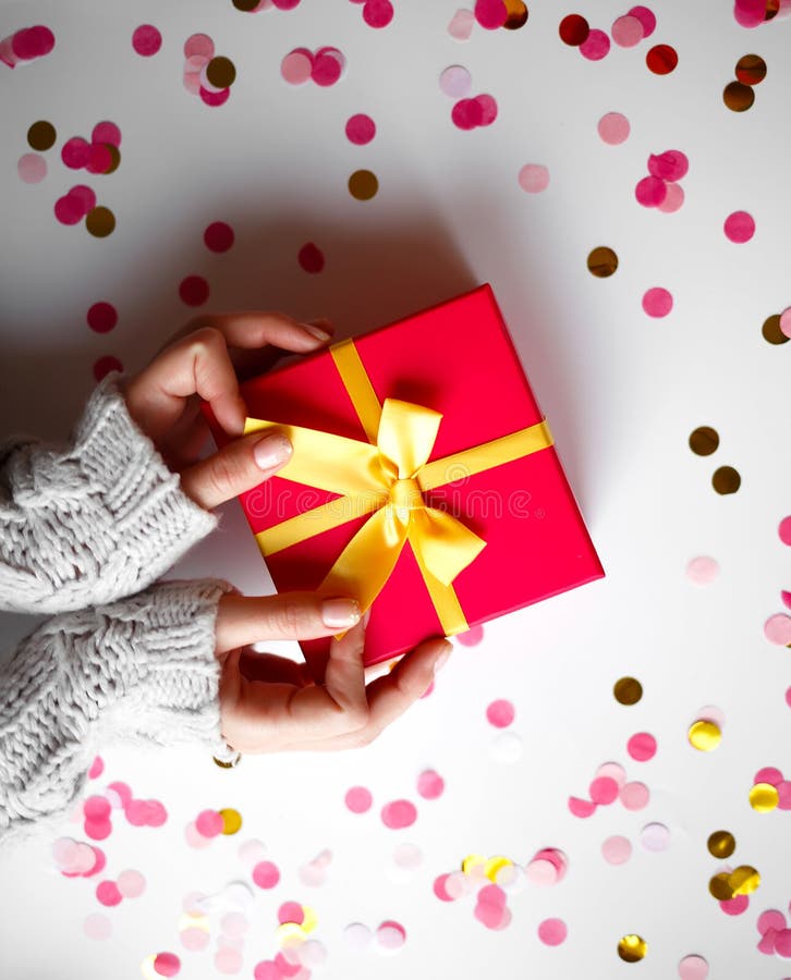 Hands Hold a Gift on a White Background Stock Photo - Image of love ...