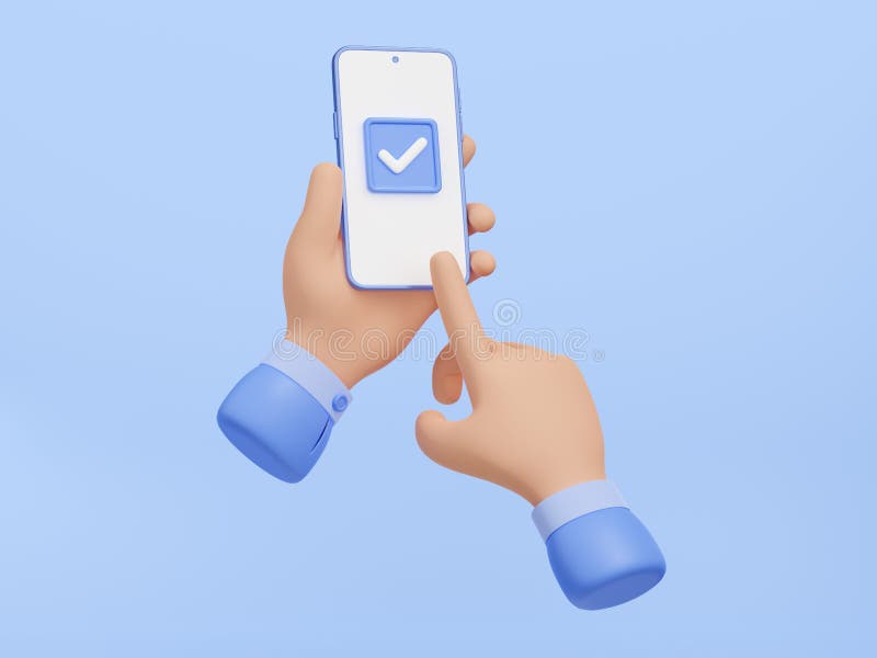 Hands Hold Mobile Phone and Click on Checkmark Stock Illustration ...