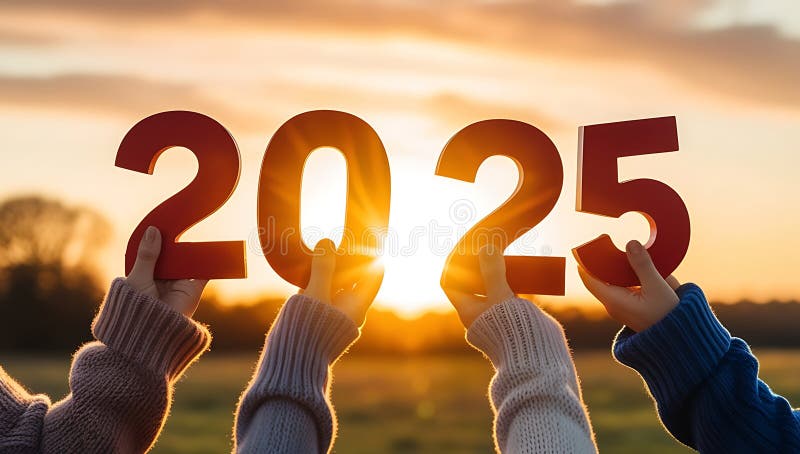 Hands Hold the Numbers Two Thousand Twenty Five at Sunset Stock ...