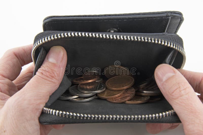 Hands Hold Open Purse with only Few Coins Inside, Close Up Stock Photo ...