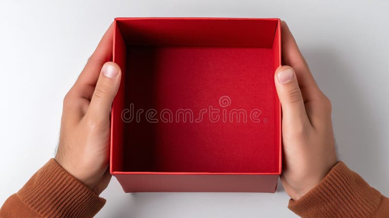 Hands Hold an Open Red Box Ready for Delivery or Gifting Contents ...