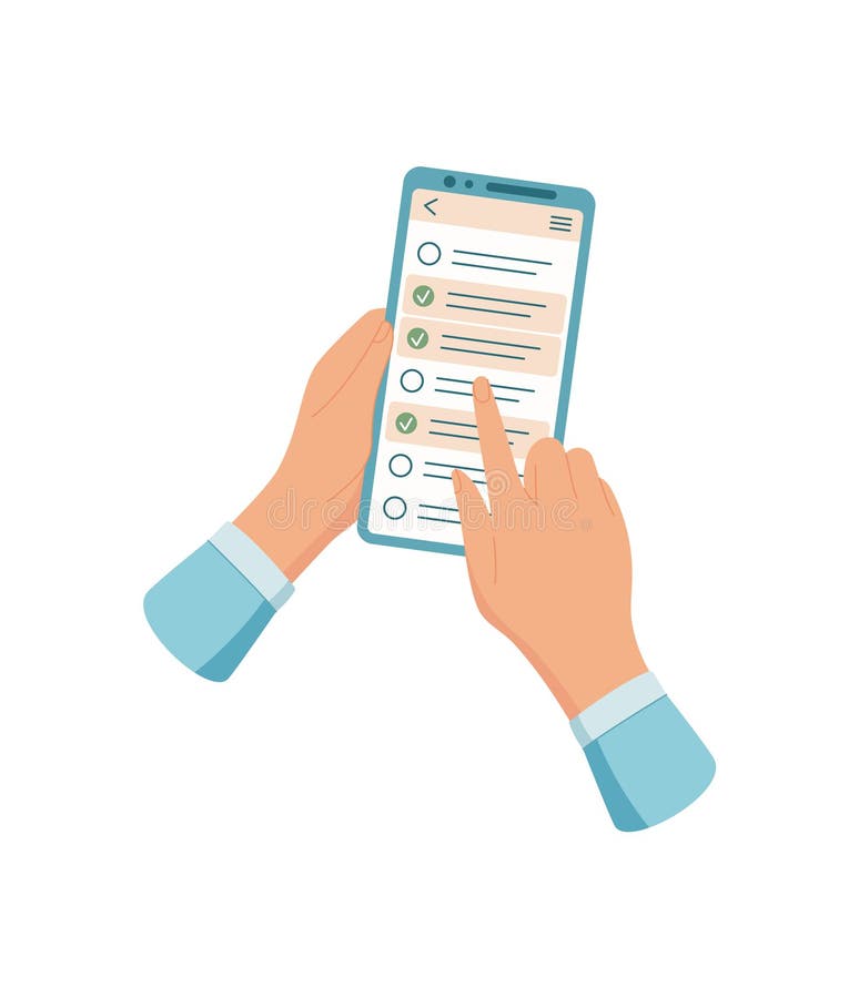 Hands Hold Phone with To-Do App Stock Illustration - Illustration of ...
