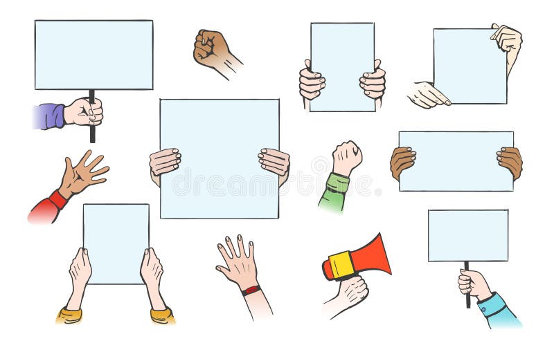 Hands Hold Protesters Banners Stock Vector - Illustration of conflict ...