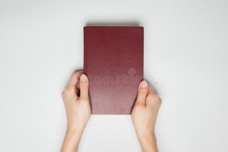 Hands Hold the Red Book Cover Isolated White. Stock Image - Image of ...