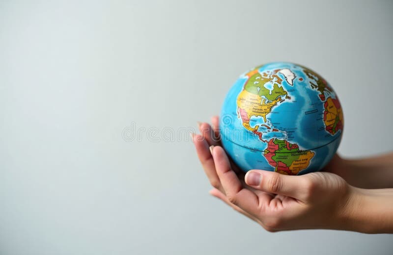 Hands Hold Small Globe Eco Commitment. Global Responsibility Shown ...