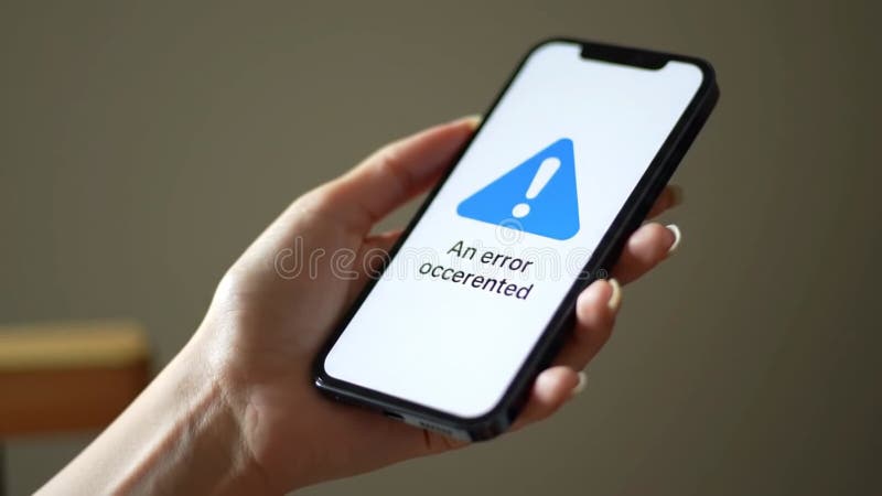 Hands Hold Smartphone Displaying Error Message with Blue Exclamation ...