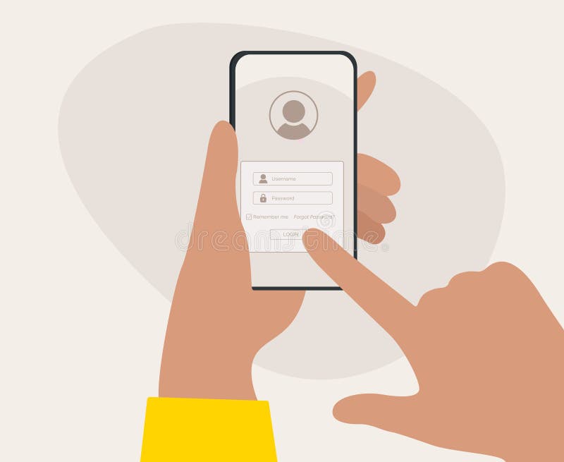 Hands Hold Smartphone and Log in To the Account. Application or Website ...