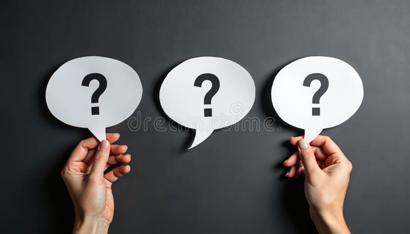 Hands Hold Speech Bubbles with Question Marks. Symbols Signify ...