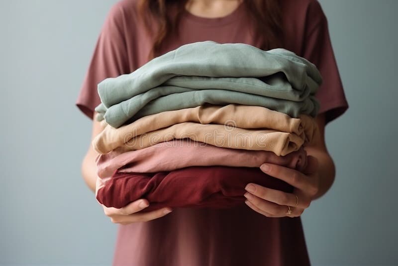 Hands Hold a Stack of Organic Clothing , Concept of Sustainability ...