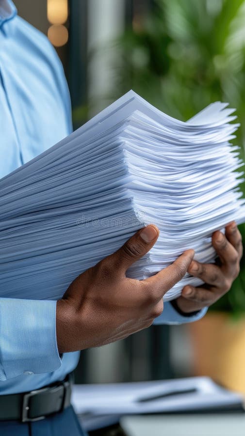 Close-up of Hands Distributing Paper Documents in a Busy Office ...