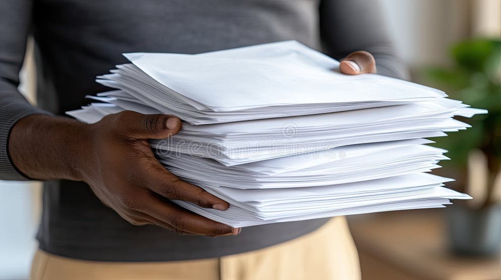 Close-up of Hands Distributing Paper Documents in a Busy Office ...