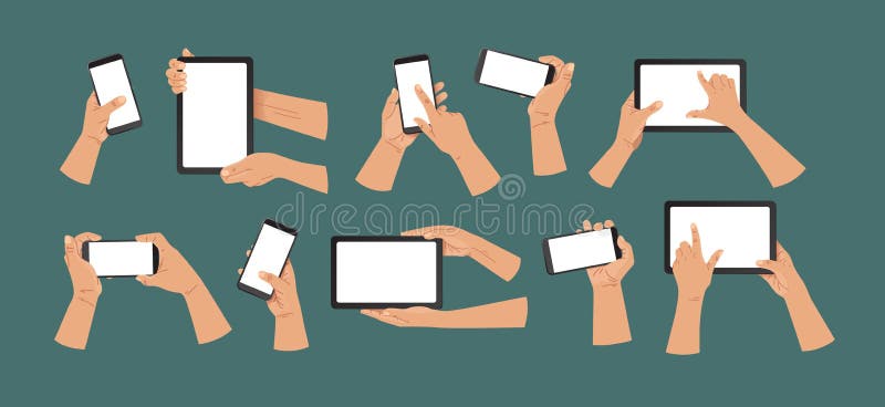 Hands Hold Tablet Pc and Smart Phone in Vertical and Horizontal ...