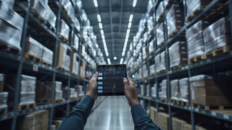 Tablet in Warehouse Management.AI Generated Image Stock Photo - Image ...