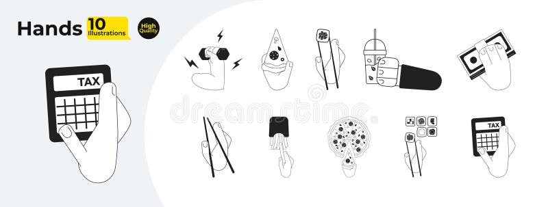 Hands Hold Things Monochrome Flat Vector Objects Bundle Stock Vector ...