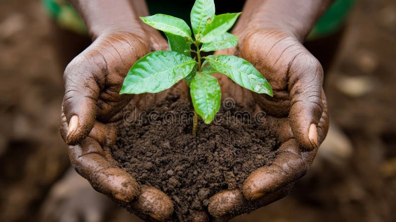 Hands Hold Young Plant Surrounded by Rich Soil, Symbolizing Hope and ...