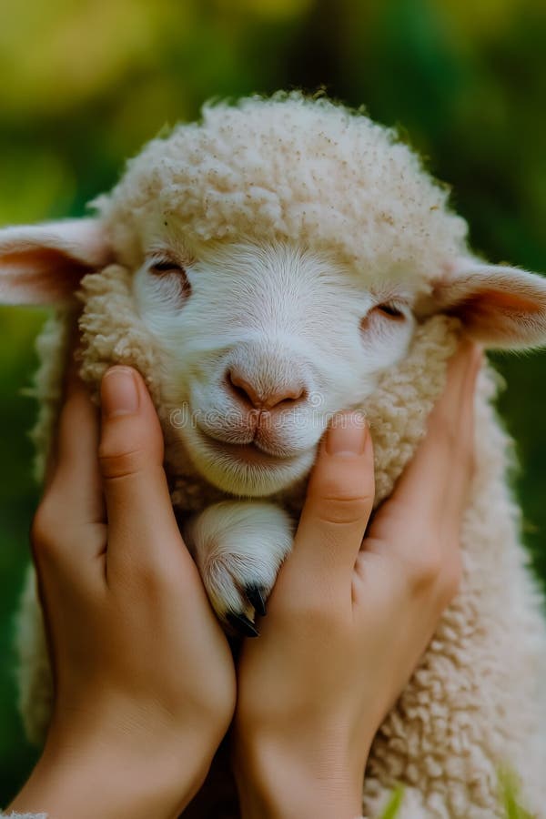 Hands Holding an Adorable Baby Sheep Stock Illustration - Illustration ...
