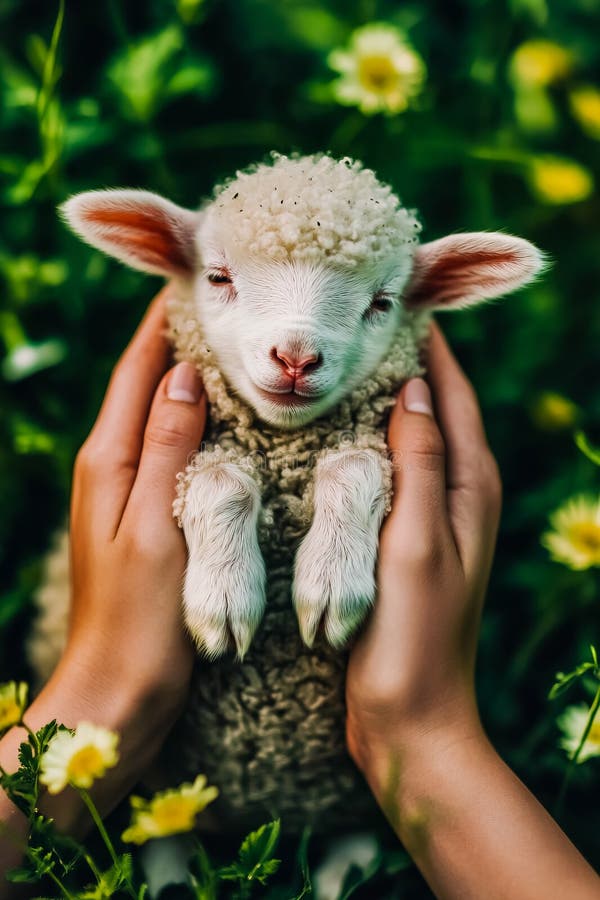 Hands Holding an Adorable Baby Sheep Stock Illustration - Illustration ...