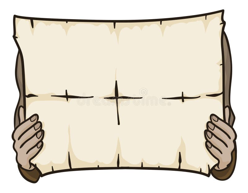 Template of Old and Unfolded Parchment Held by Two Hands, Vector ...