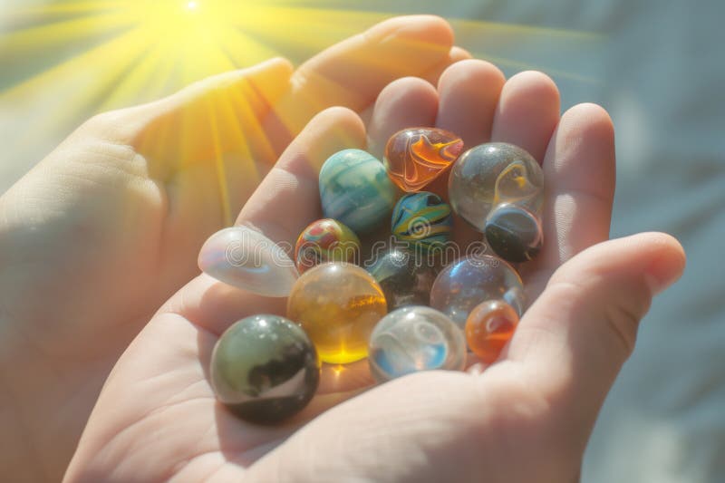 Hands Holding Assorted Marbles Against a Bright Backdrop Stock ...