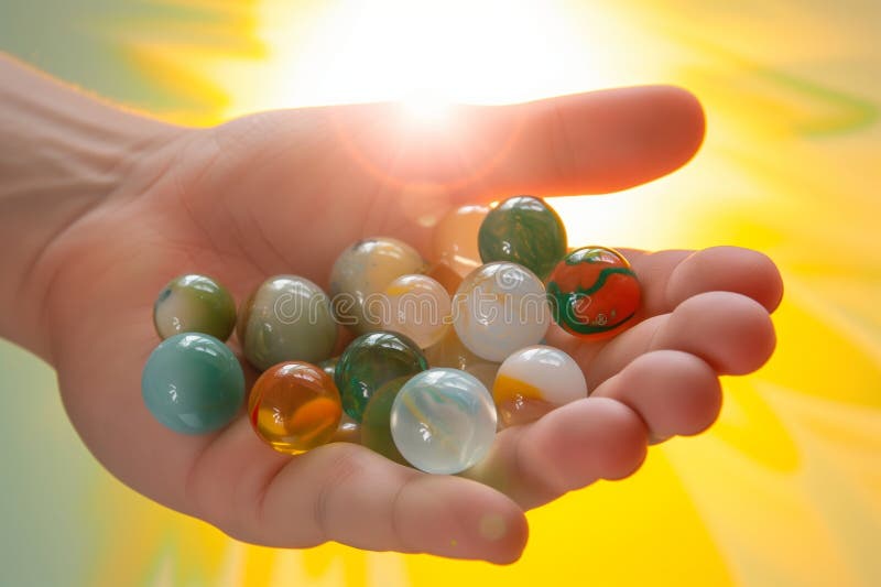 Hands Holding Assorted Marbles Against a Bright Backdrop Stock Image ...