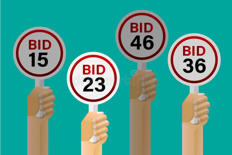 Hands Holding Auction Paddle. Stock Illustration - Illustration of ...