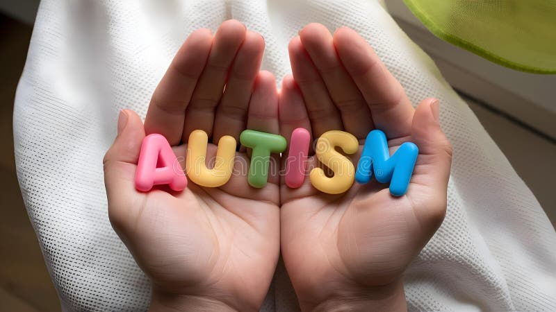 Hands Holding Autism Colorful Plastic Letters in Support - AI Generated ...