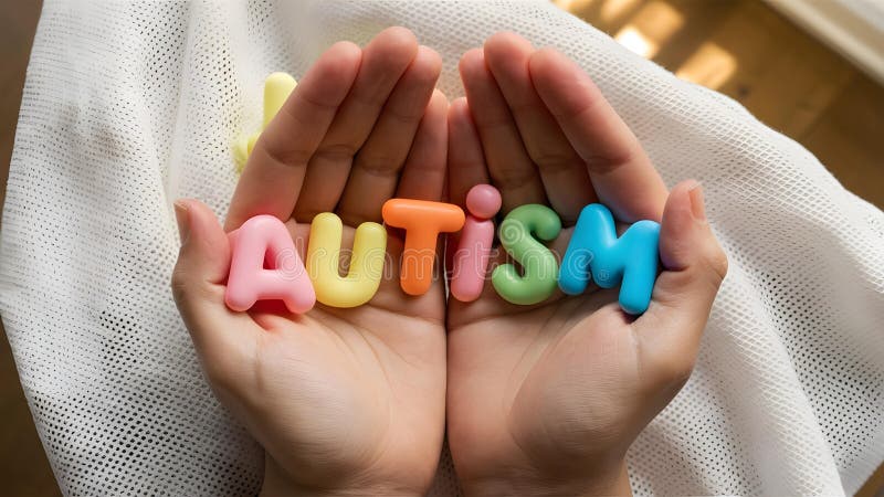 Hands Holding Autism Colorful Plastic Letters in Support - AI Generated ...