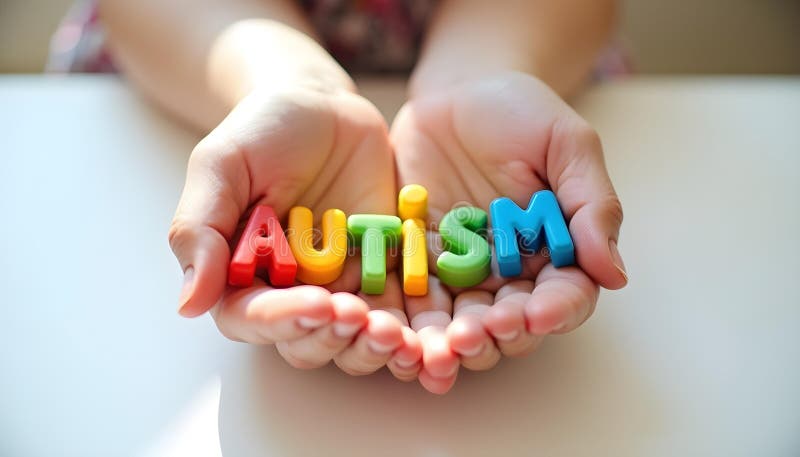 Hands Holding Autism Colorful Plastic Letters in Support - AI Generated ...