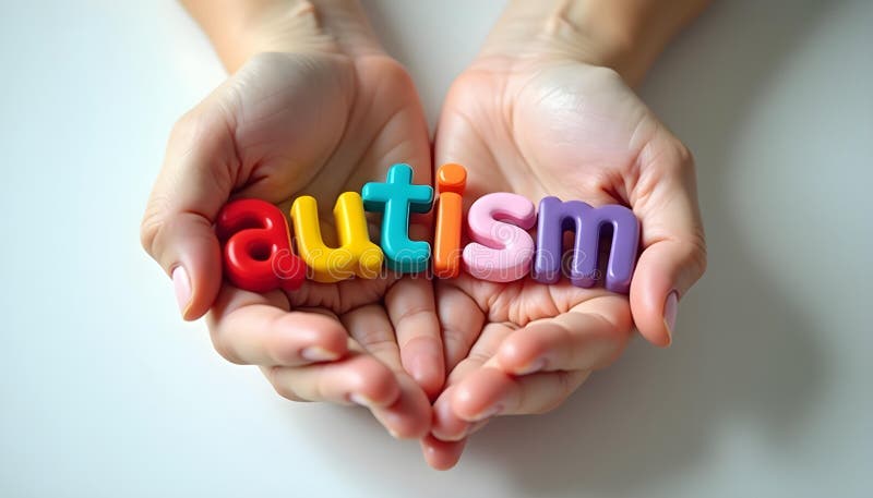 Hands Holding Autism Colorful Plastic Letters in Support - AI Generated ...
