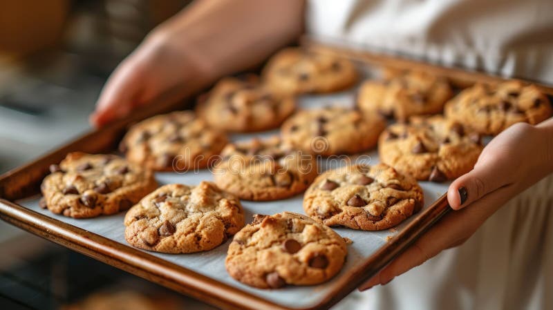 Hands Holding a Baking Sheet with Freshly Baked Cookies Stock ...