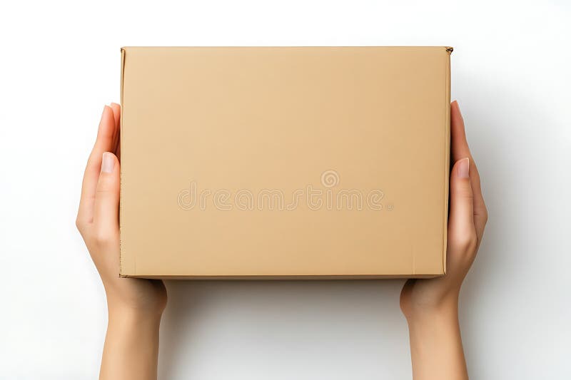 Hands Holding Beige Cardboard Box, Top View, Minimalist Product ...