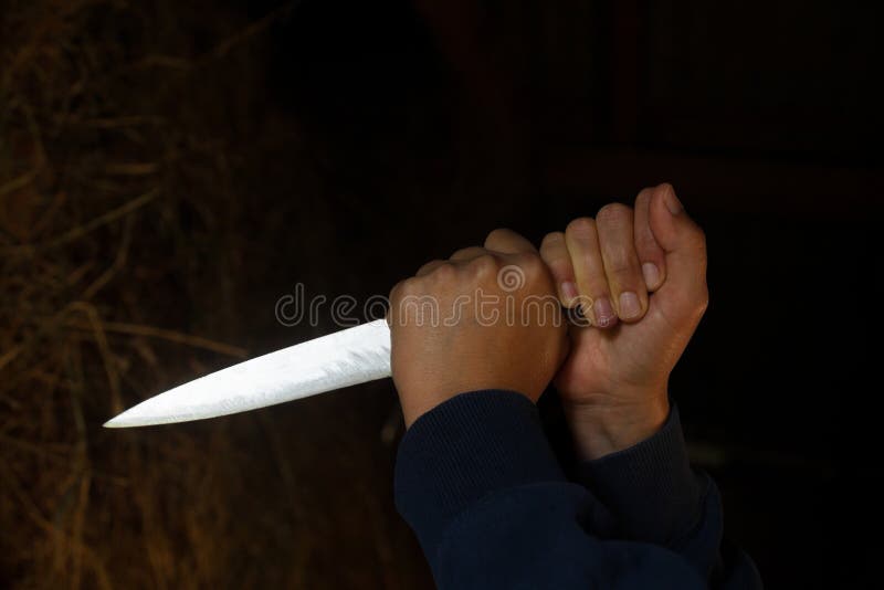 Hands Holding a Big Sharp Knife Stock Photo - Image of kill, homicide ...