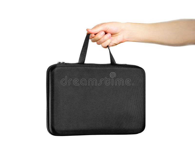 Hands Holding a Black Case. Isolated on White Background Stock Photo ...