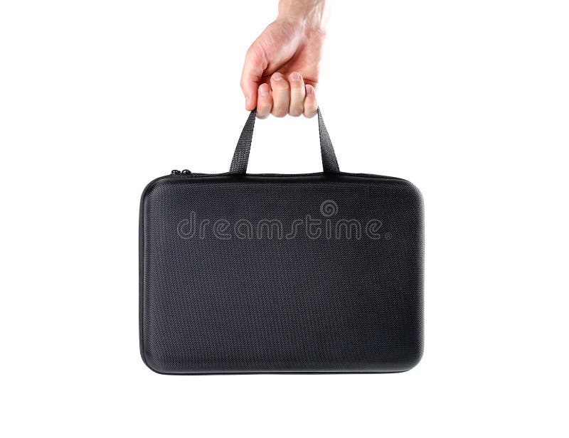 Hands Holding a Black Case. Isolated on White Background Stock Image ...