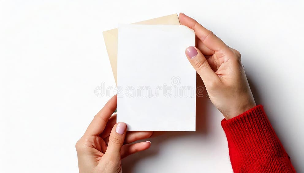 Hands Holding a Blank Card and an Envelope for Creative Designs Stock ...