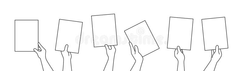 Hands Holding Blank Paper Sheet Outline Style Set Vector Illustration ...