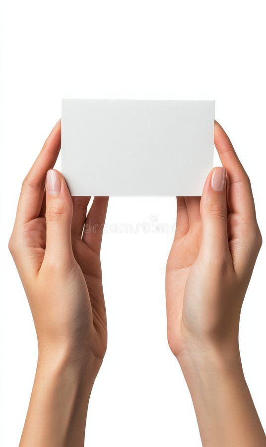 Hands Holding a Blank White Card on a White Background Stock ...