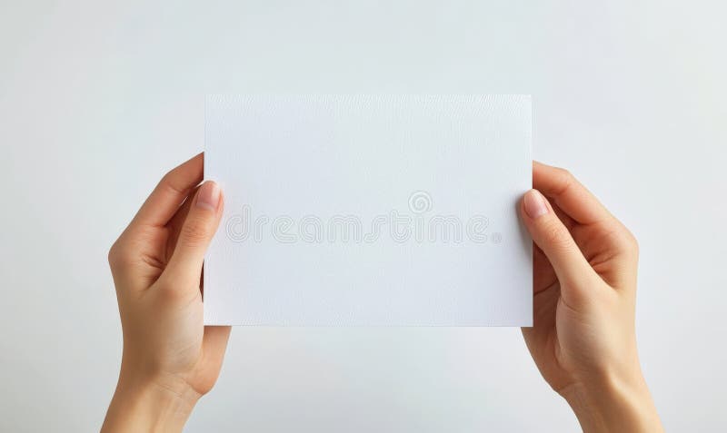 Hands Holding a Blank White Card on a White Background Stock ...
