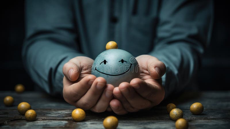 Hands Holding a Blue Ball with a Smiley Face Stock Illustration ...