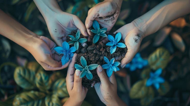 Hands Holding Blue Flowers. AI Generated Stock Photo - Image of unity ...
