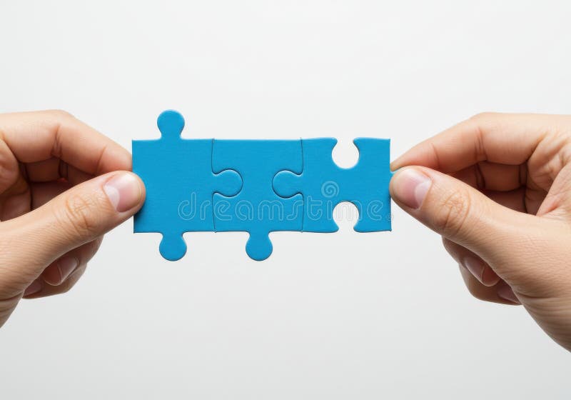 Hands Holding Blue Puzzle Pieces Against White Background for Teamwork ...